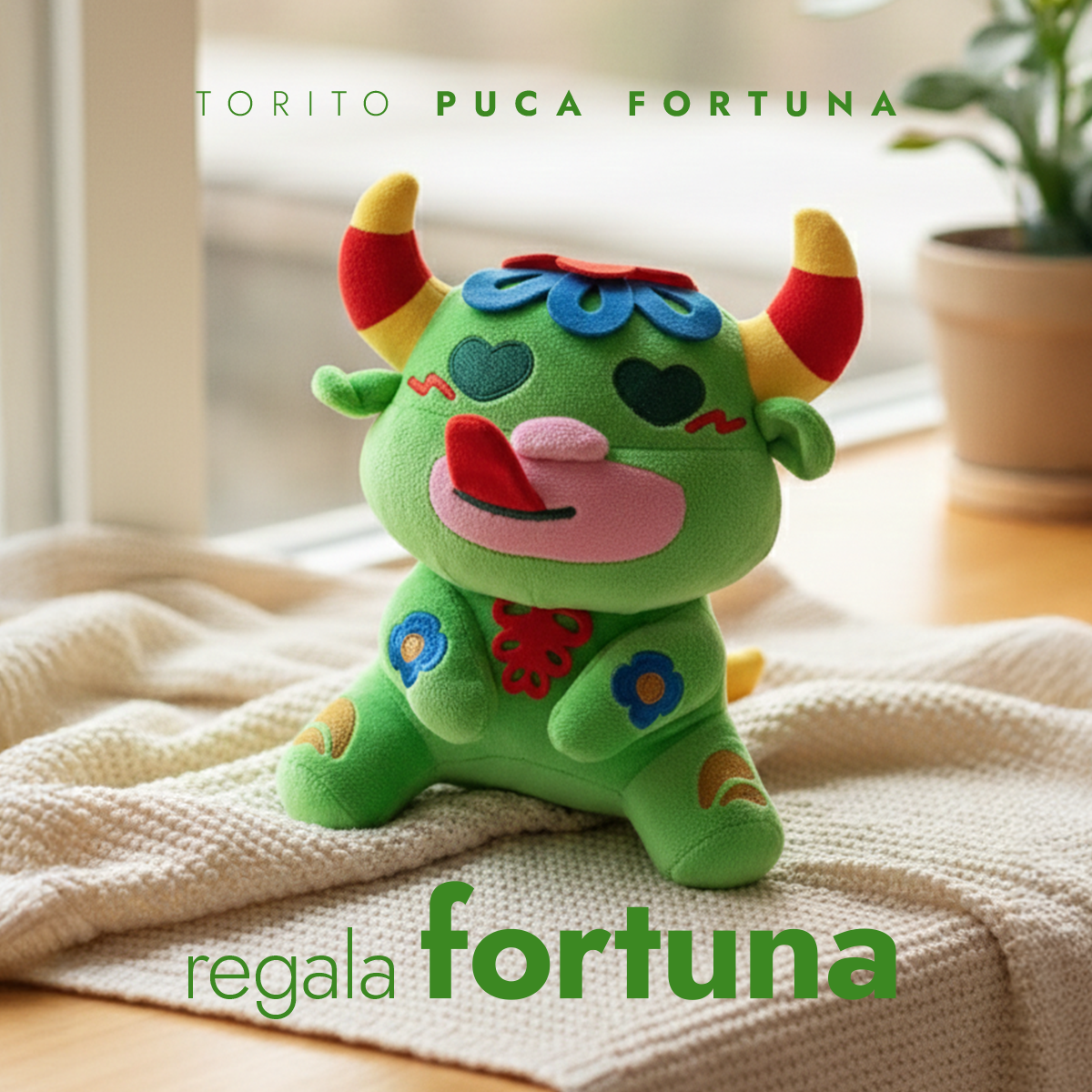 Peluche Torito Puca Fortuna (Verde) – Origen Peregrino